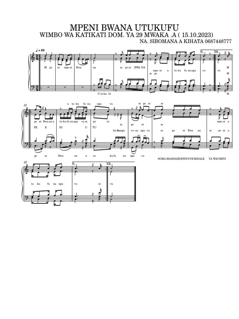 Mpeni Bwana Utukufu | PDF