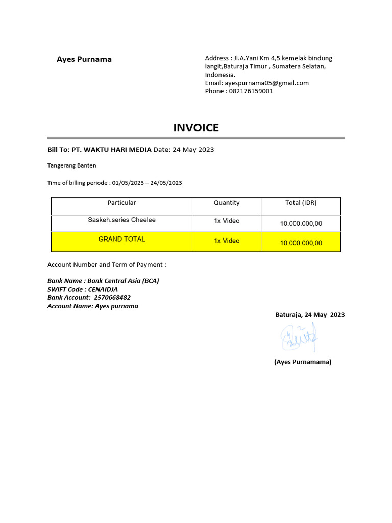 Invoice for PT. Waktu Hari Media | PDF
