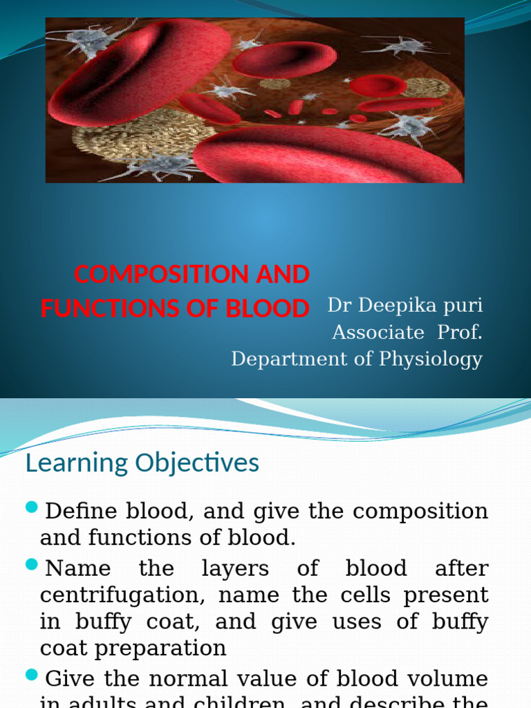 Composition and Functions of Blood | PDF | Blood Plasma | Blood