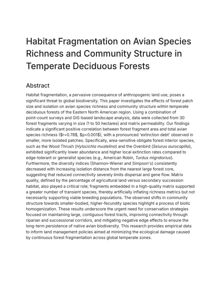 Habitat Fragmentation on Avian Species Richness and Community Structure ...