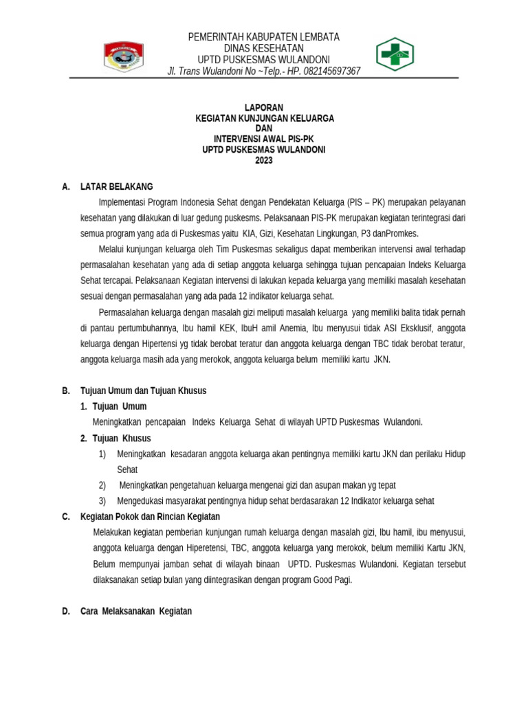 Kunjungan Keluarga PIS-PK Puskesmas Wulandoni | PDF