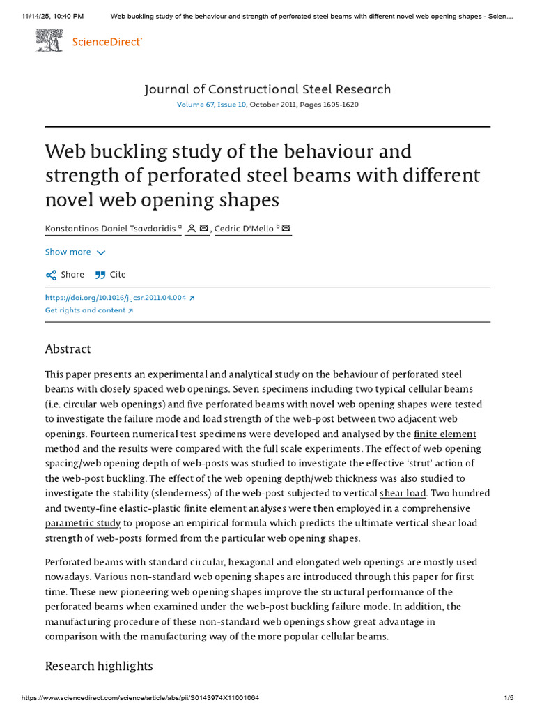 Web Buckling Study of The Behaviour and Strength of Perforated Steel Beams With Different Novel ...