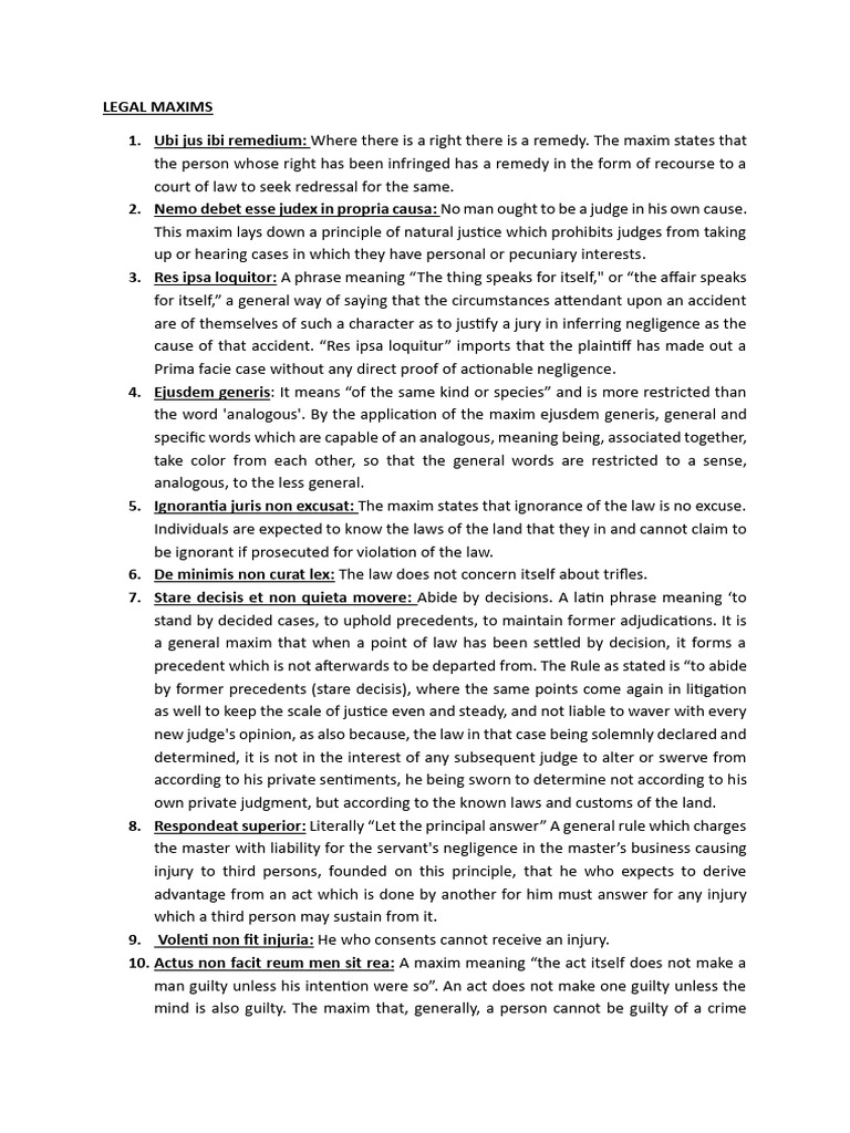 Key Legal Maxims Explained | PDF | Precedent | Public Law