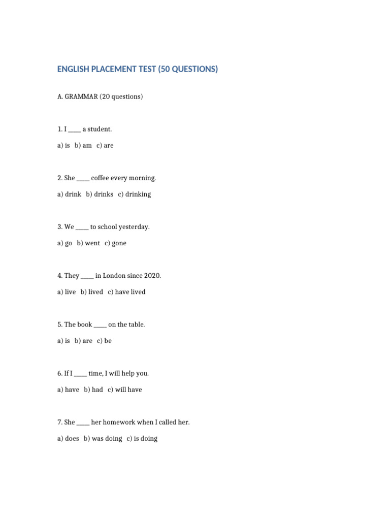English Placement Test | PDF