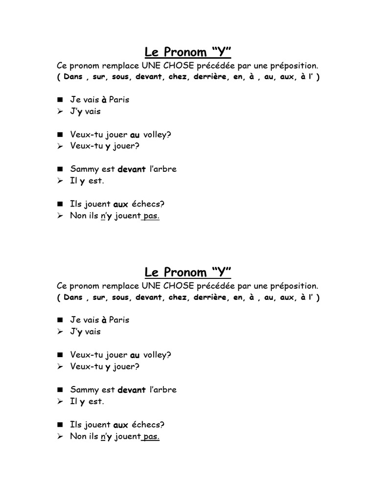 Utilisation des pronoms "Y" et "EN" | PDF