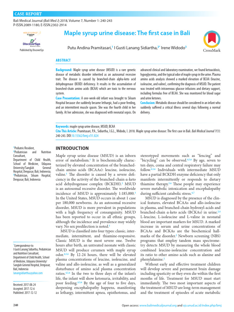 First Case of Maple Syrup Urine Disease in Bali | PDF | Medical ...