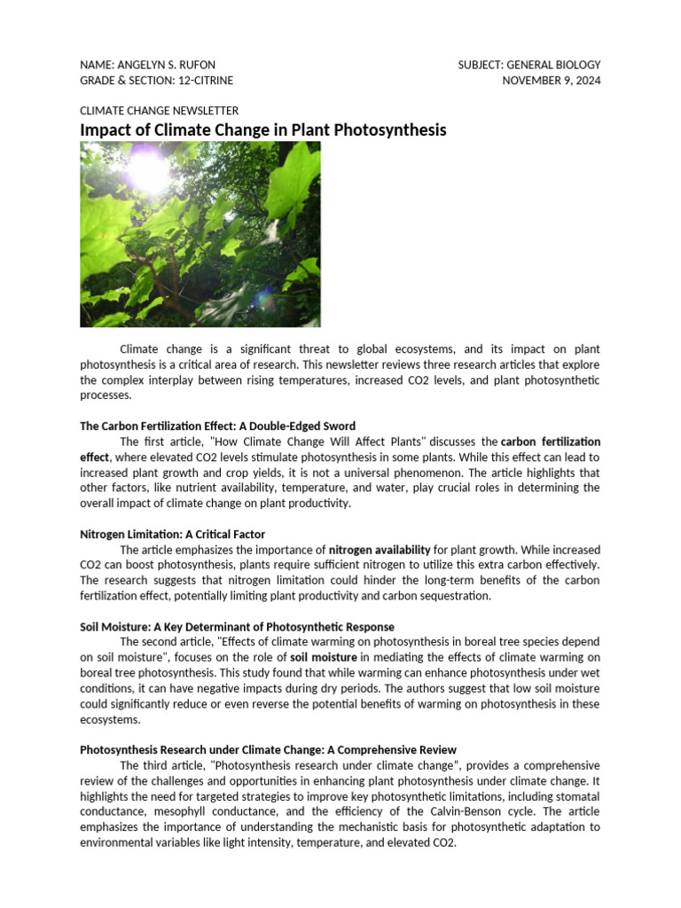 Climate Change Effects on Plant Photosynthesis | PDF | Photosynthesis ...