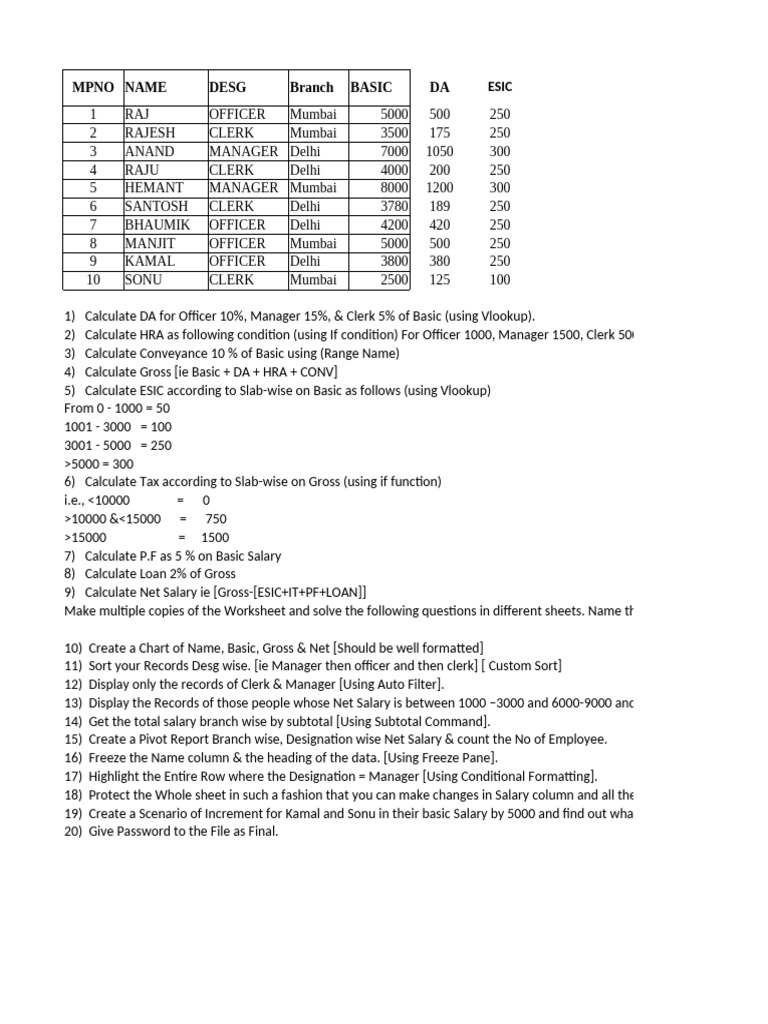 Employee Salary Calculation Worksheet | PDF | Computing
