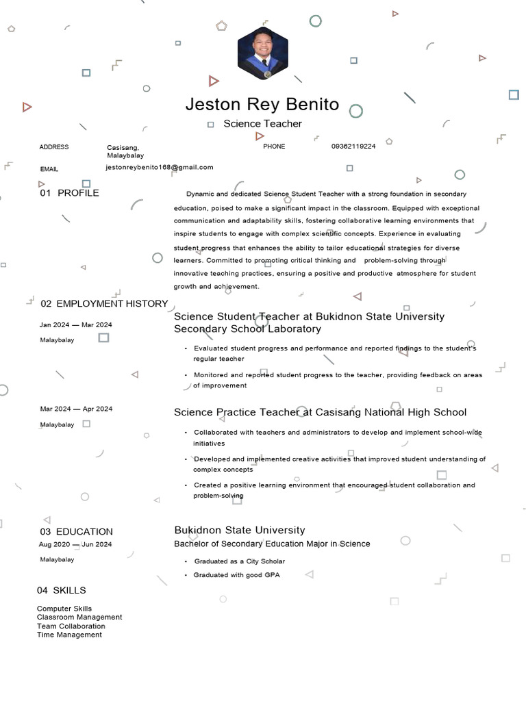 Jeston Rey Benito - Science Teacher | PDF | Teachers | Science Education