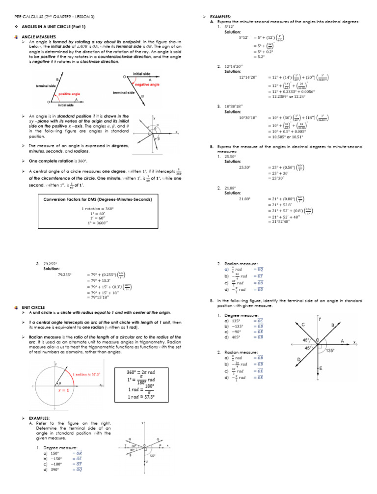 Unit Circle Angles and Conversions | PDF | Angle | Minute And Second Of Arc