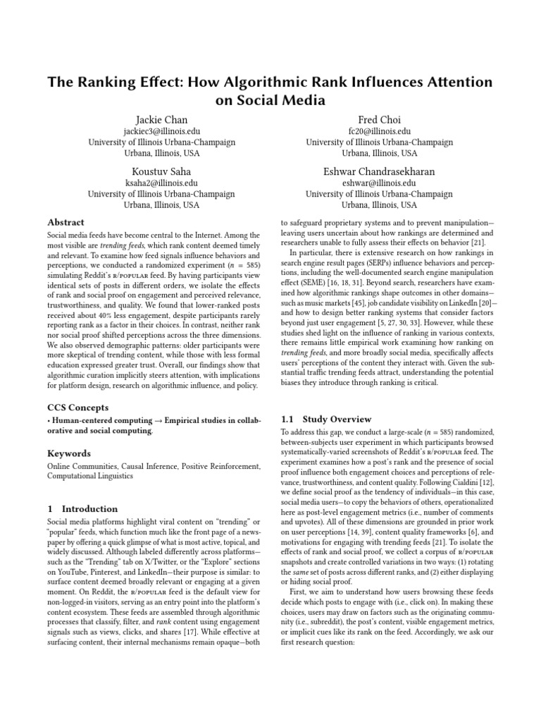The Ranking Effect: How Algorithmic Rank Influences Attention On Social ...