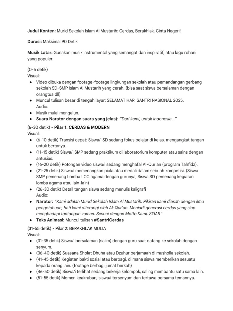 Script Konten Hari Santri SD-SMP | PDF