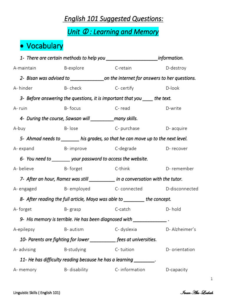 English 101 Linguistic Skills Quiz | PDF | Linguistics | Human ...