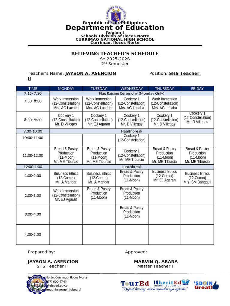Relieving Teachers Schedule AMRO | PDF