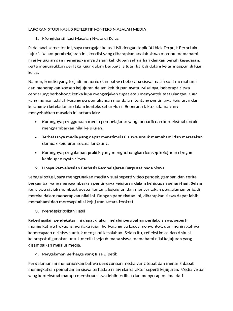 Laporan Studi Kasus Reflektif Konteks Masalah Media | PDF