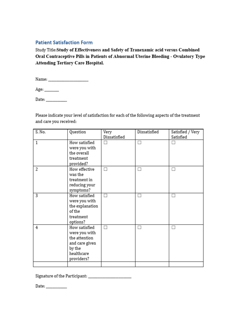 Patient Satisfaction Form AUB-O | PDF