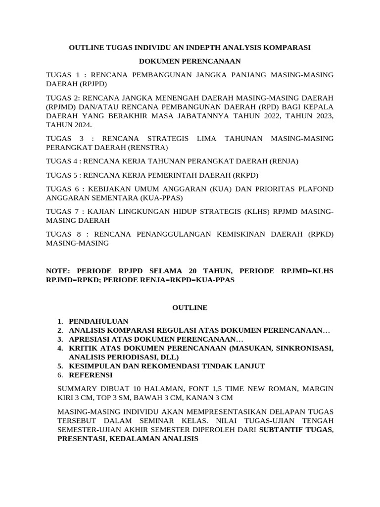 Outline Tugas Individu An Indepth Analysis Komparasi Dokumen Perencanaan 2023 | PDF