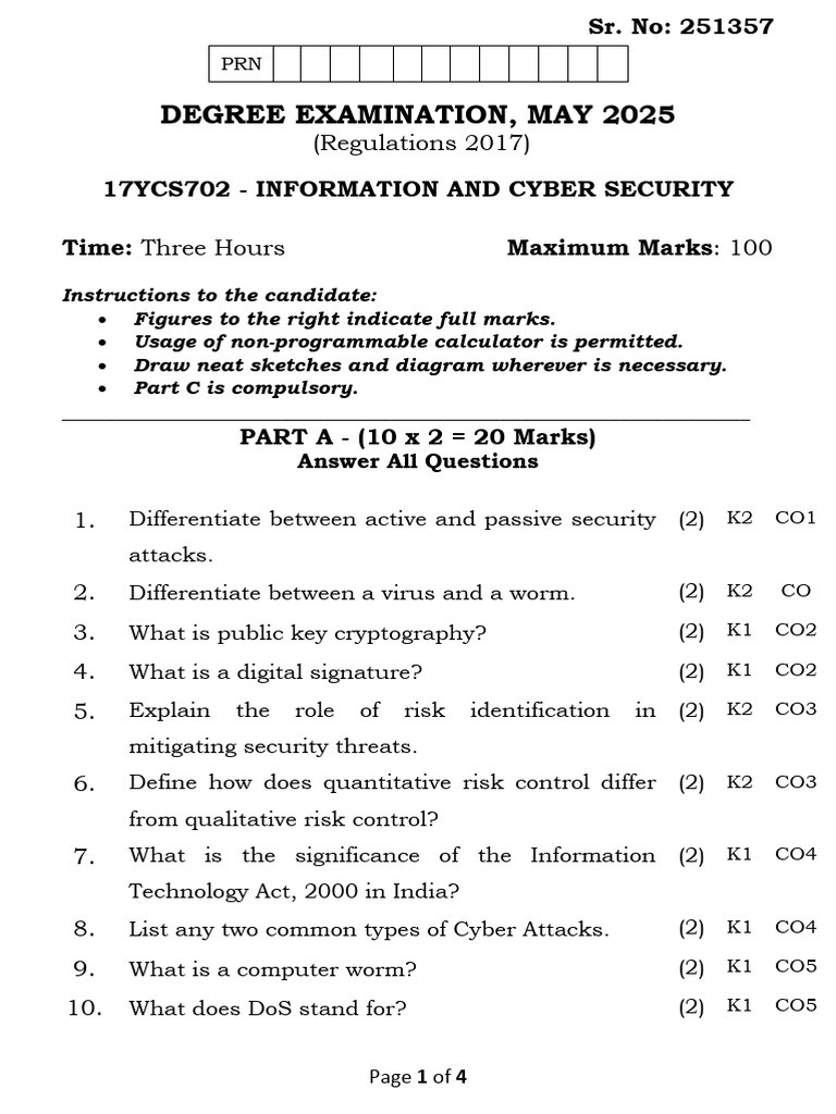 Information and Cyber Security Exam 2025 | PDF | Security | Computer ...