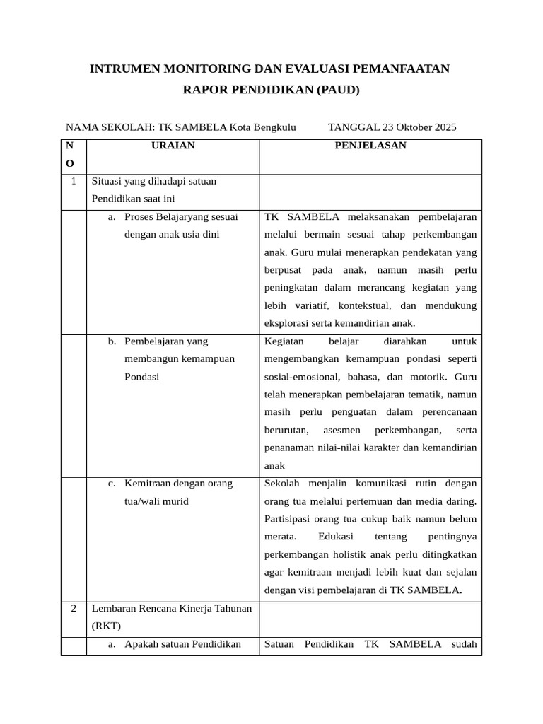 Instrumen Monitoring Tk-paud | PDF