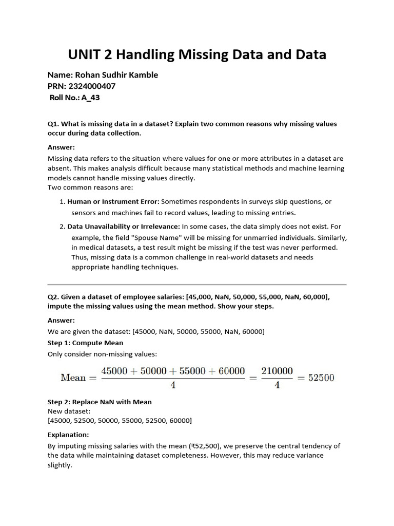 UNIT 2 Handling Missing Data and Data(PRACTICAL) A43 | PDF ...