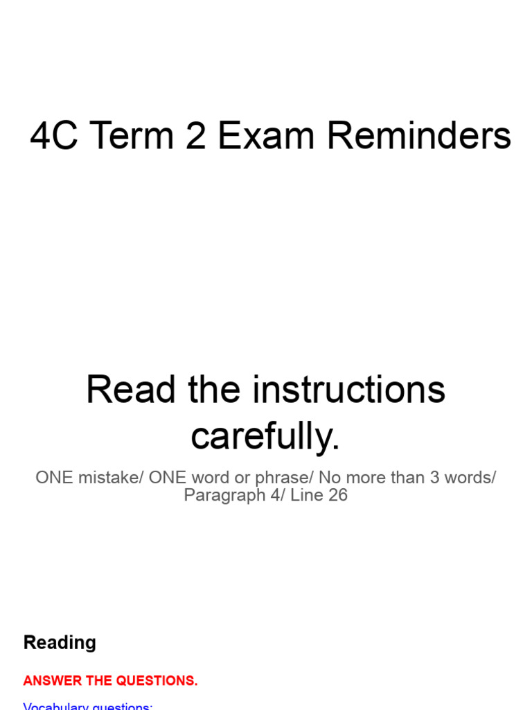 4C Term 2 Exam Preparation Guide | PDF | Subject (Grammar) | Essays