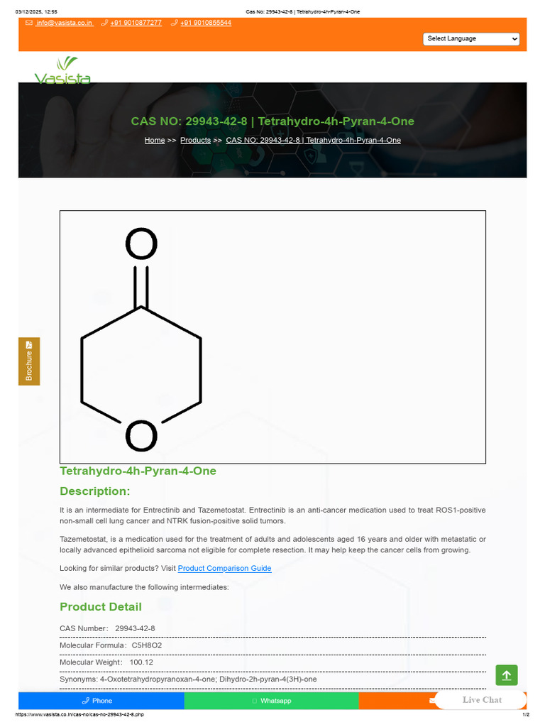 Cas No - 29943 42 8 - Tetrahydro 4h Pyran 4 One | PDF | Medicine ...