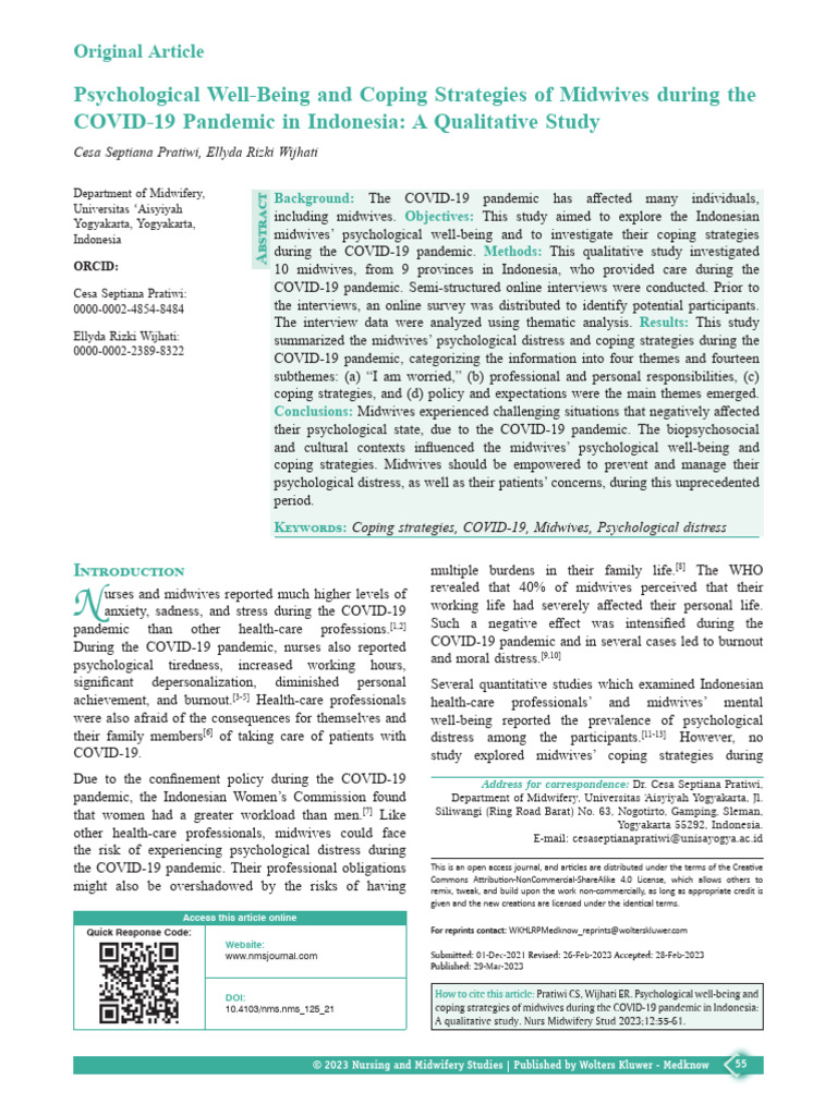 Psychological Well Being and Coping Strategies of.9 | PDF | Qualitative ...