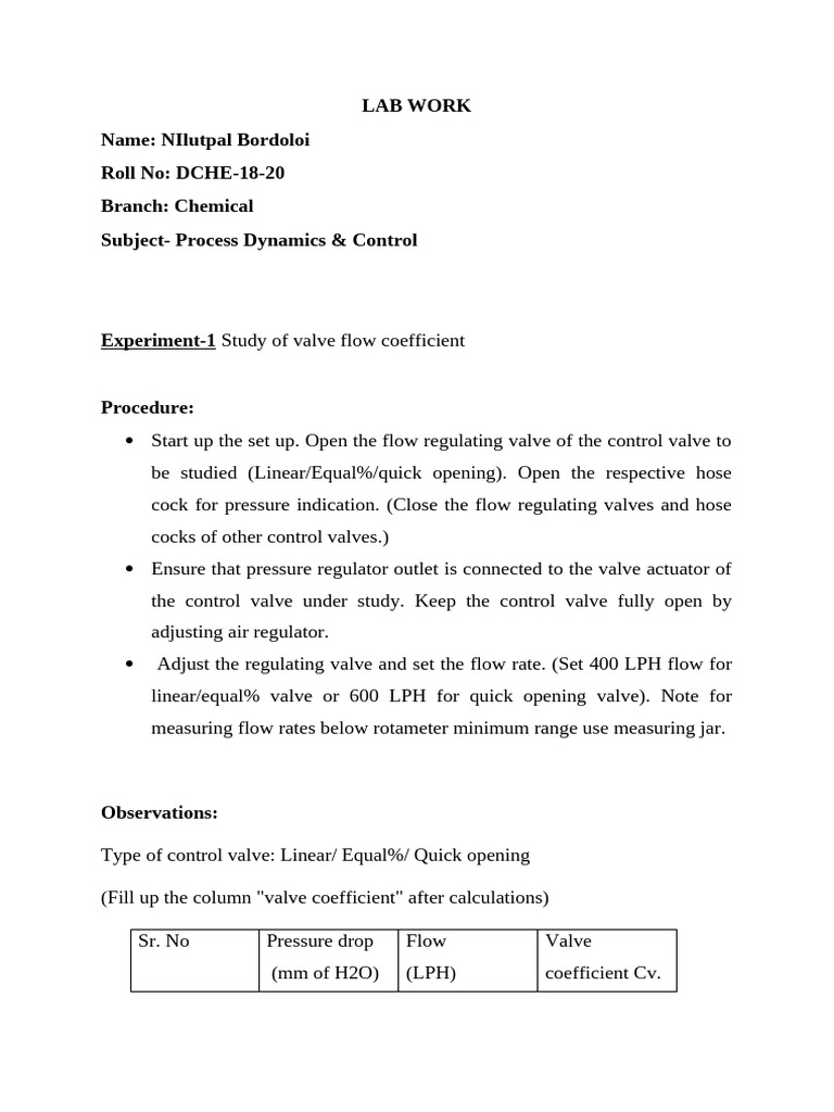 Process Dynamics and Control Lab | PDF | Valve | Mechanical Engineering
