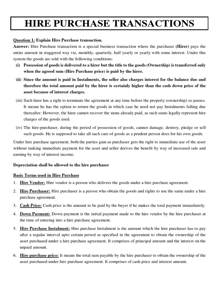 Understanding Hire Purchase Transactions | PDF | Debits And Credits ...
