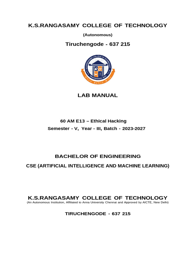 60 AM E13 - Ethical Hacking Lab Manual | PDF | Domain Name System | Domain Name