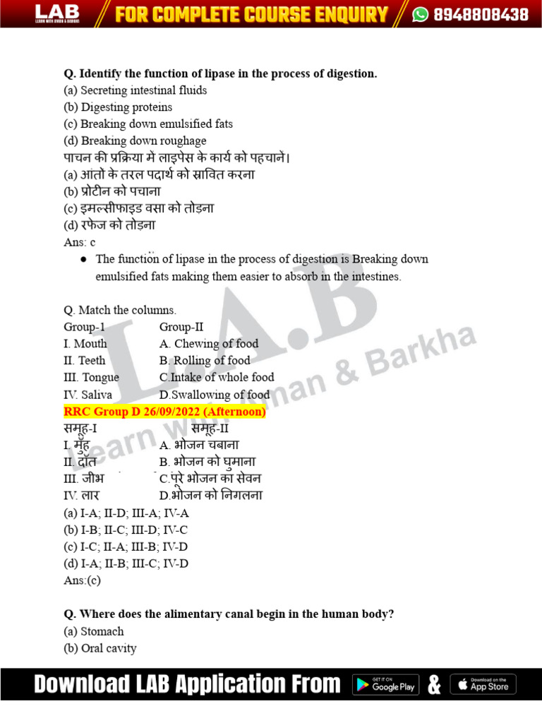 Digestive System MCQ Notes | PDF