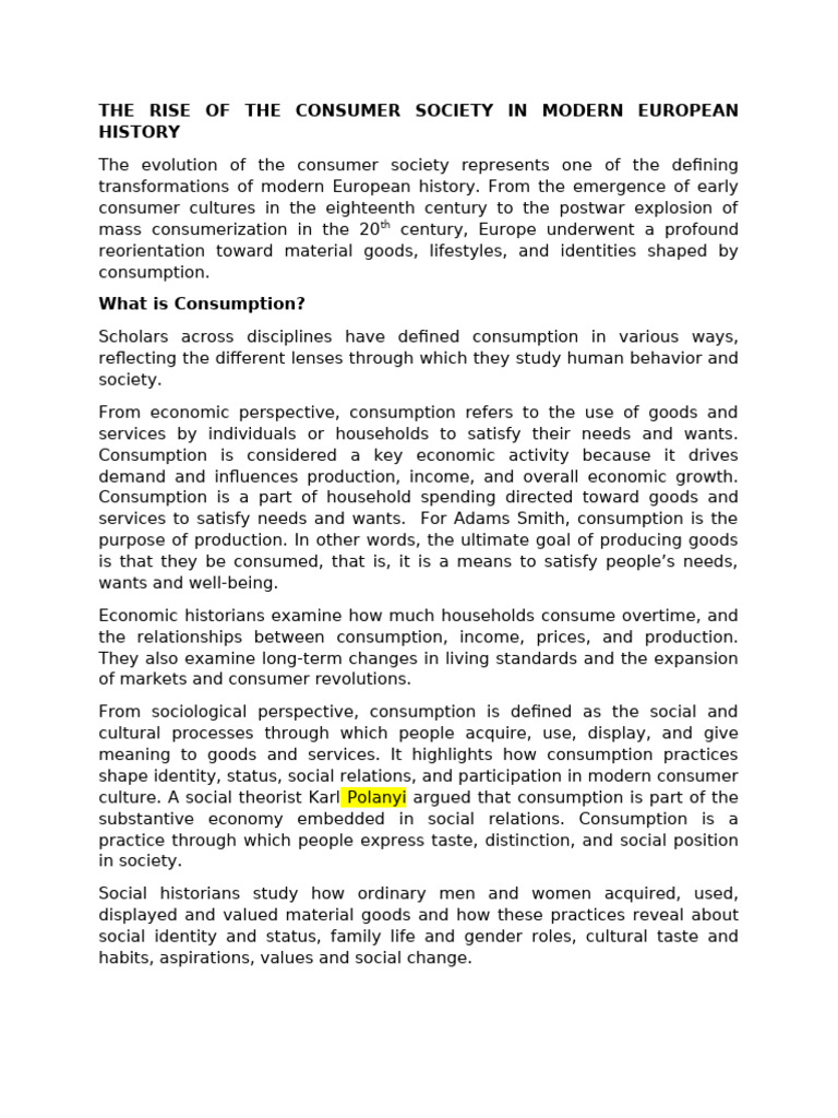 Evolution of Consumer Society in Europe | PDF | Consumerism | Age Of ...