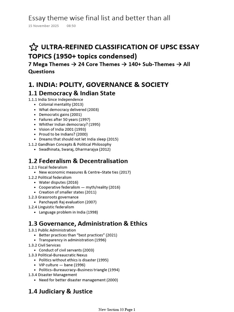 Essay Theme Wise Final List and Better Than All | PDF | Critical ...