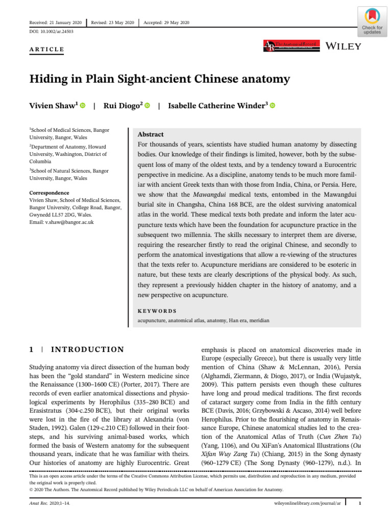 Ancient Chinese Anatomy Insights | PDF | Arm | Vein