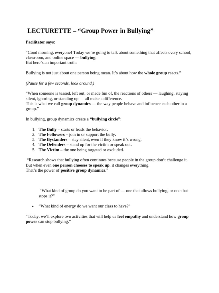 Anti Bullying Group Dynamics | PDF | Bullying | Empathy
