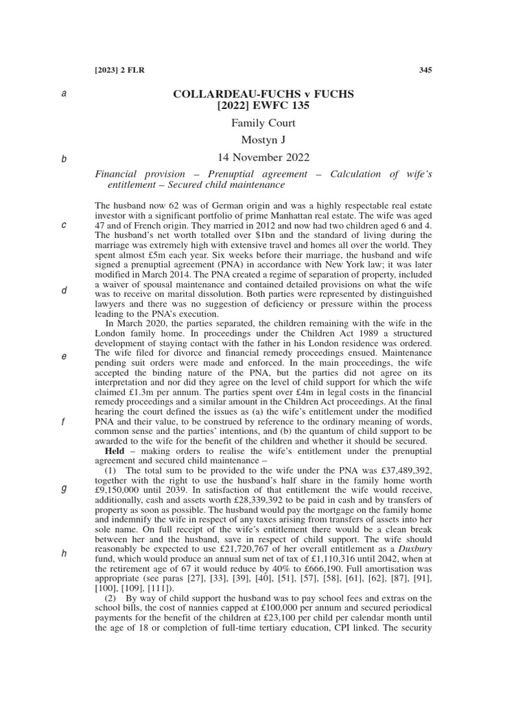 Collardeau-Fuchs v Fuchs [2023] 2 FLR 345 | PDF | Alimony