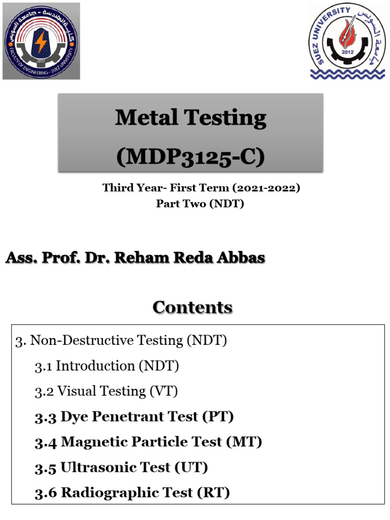 Part Two-NDT-Metal Testing -D. Reham Reda | PDF | Radiography ...