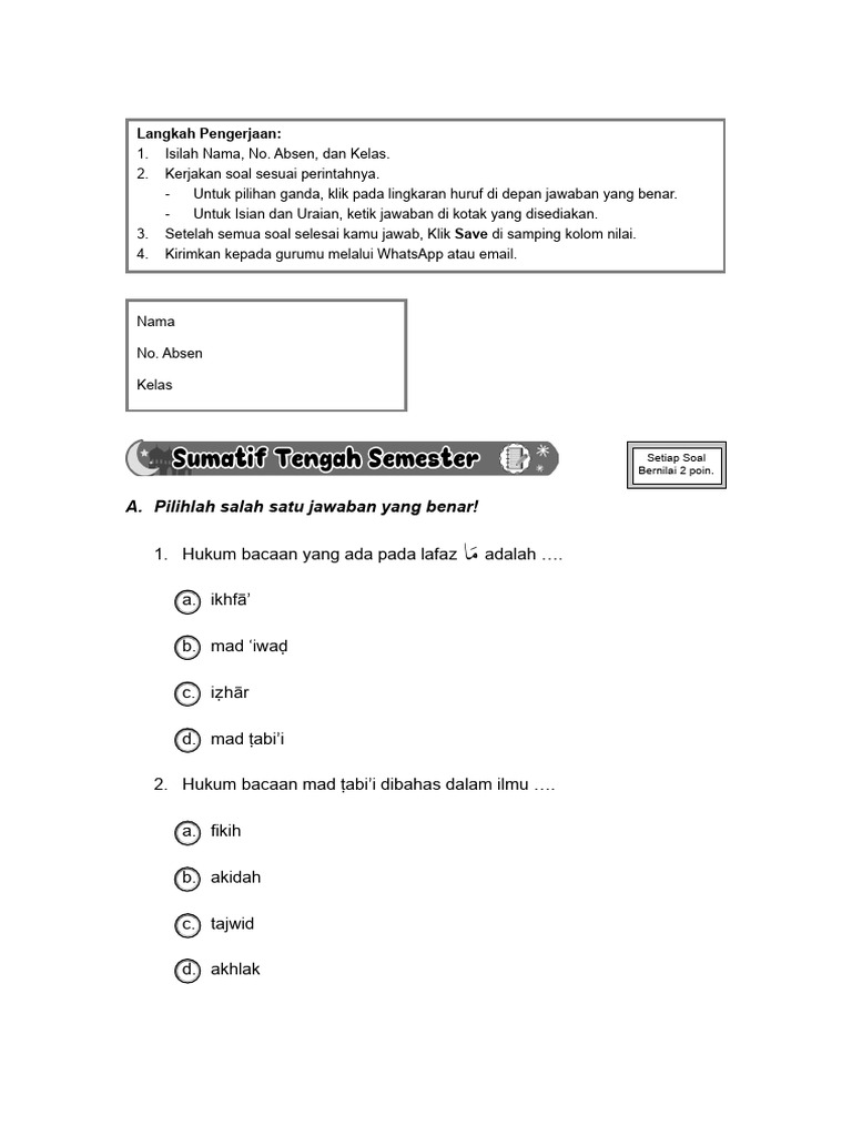 MI Fajar (Qurdis) Kelas 3 Sumatif Tengah Semester | PDF