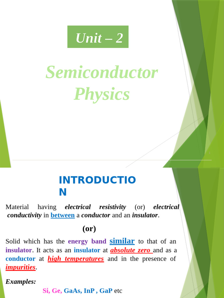 Unit 2 - Semiconductor Physics | PDF | Semiconductors | Electrical Resistivity And Conductivity