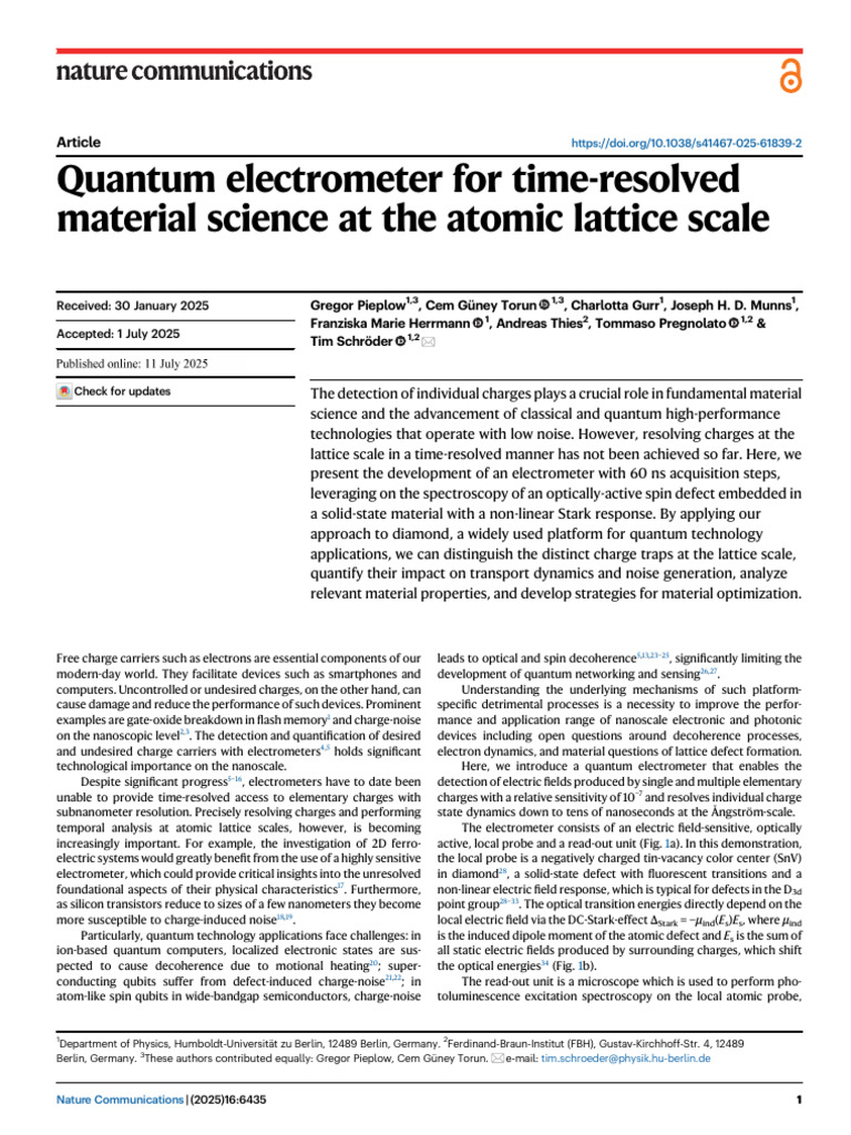 Quantum Electrometer for Time-resolved | PDF | Spectral Line | Band Gap