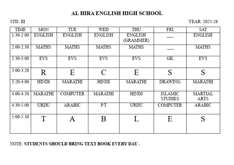 3rd Time Table-1 | PDF