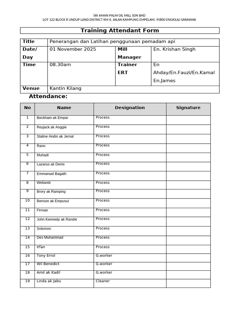 Training Attendant Form | PDF