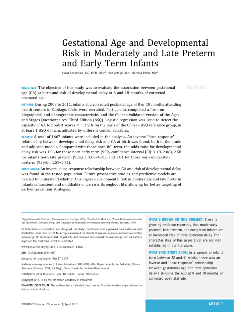 Gestational Age and Developmental Risk in Moderately and Late Preterm ...