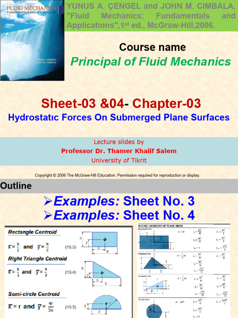 Sheet 3&4 - Fluid Mechanics I - ch3 With HW Solution DR - Thamer 2025 | PDF