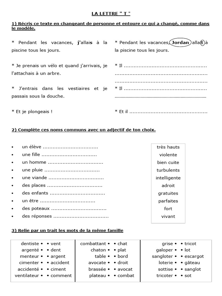 Activités linguistiques sur la lettre T | PDF