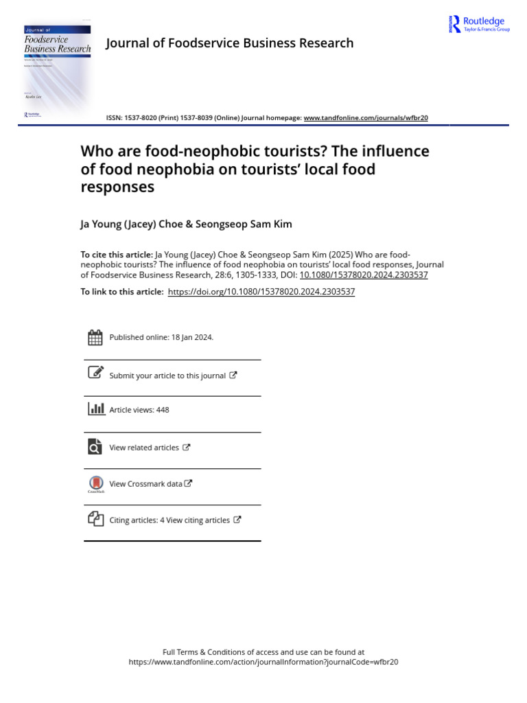 Who Are Food-neophobic Tourists the Influence of Food Neophobia on ...