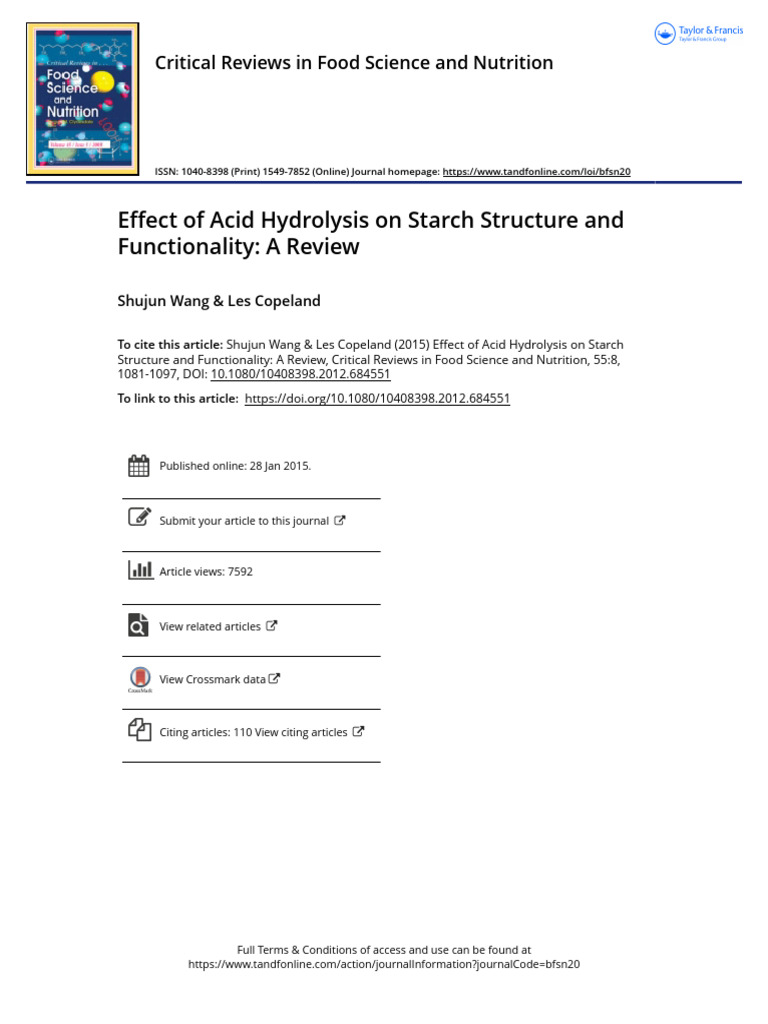 Acid Hydrolysis Effects on Starch Functionality | PDF | Starch | Chemistry