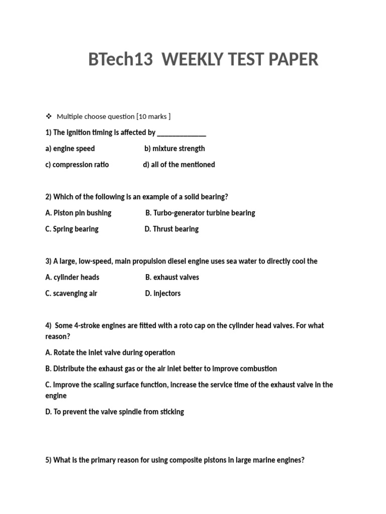 BTech13 Marine Engine Test Paper | PDF | Internal Combustion Engine ...