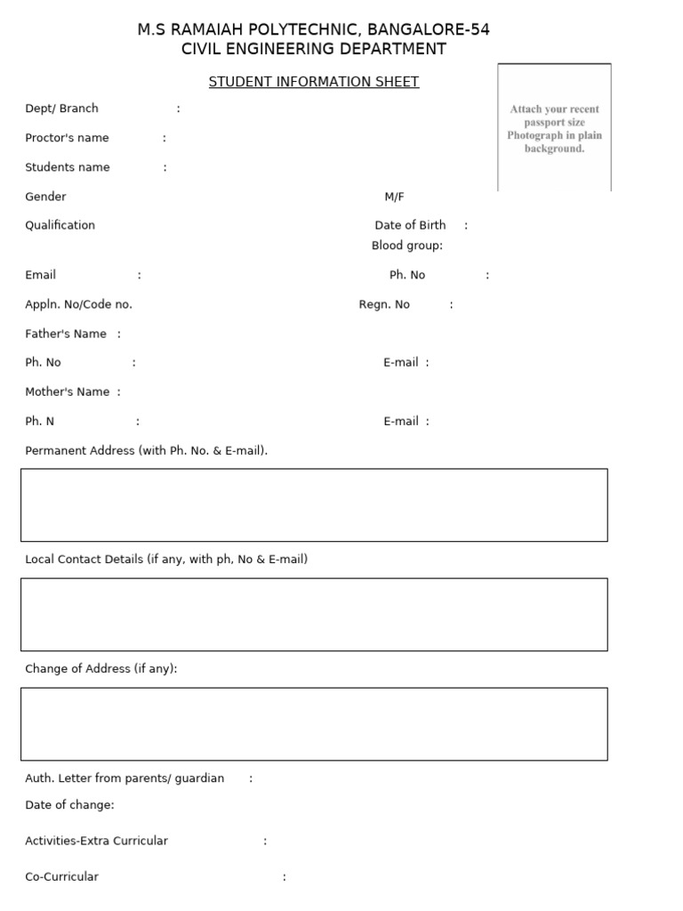 Civil Engineering Student Info Sheet | PDF