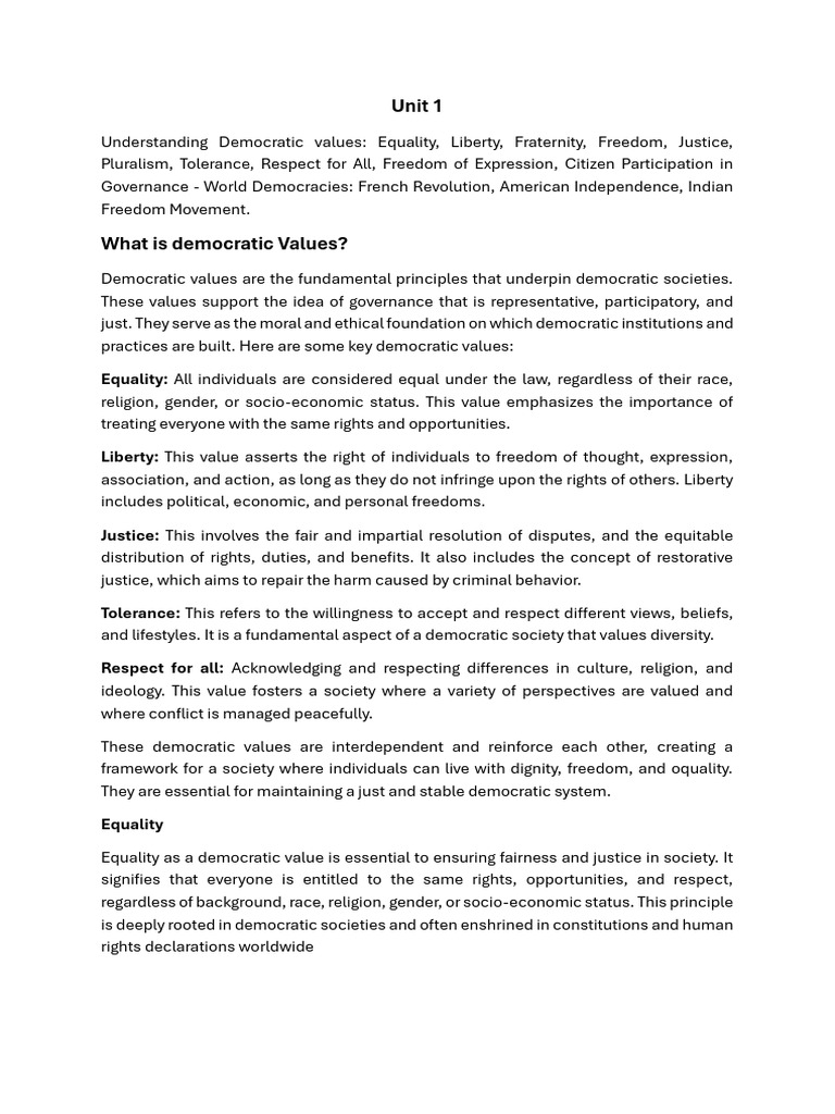 Key Democratic Values Explained | PDF | Indian Independence Movement ...